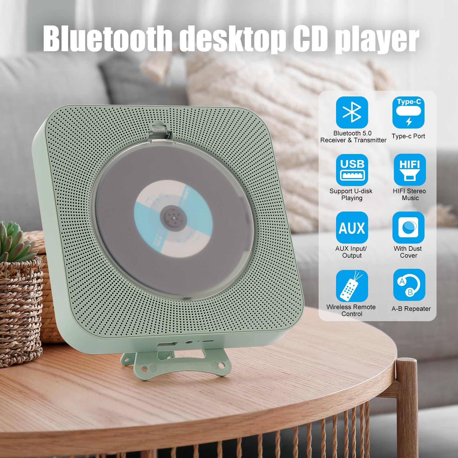 Yintiny GREEN CD Player With Speaker, Portable CD Player For Home Deco