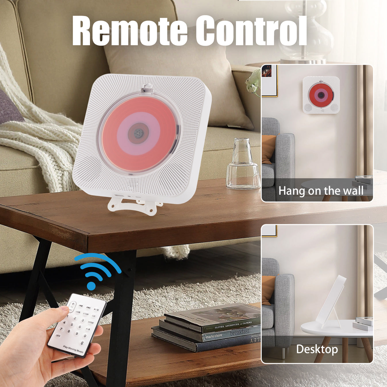 Yintiny WHITE CD Player With Speaker, Portable CD Player For Home Deco