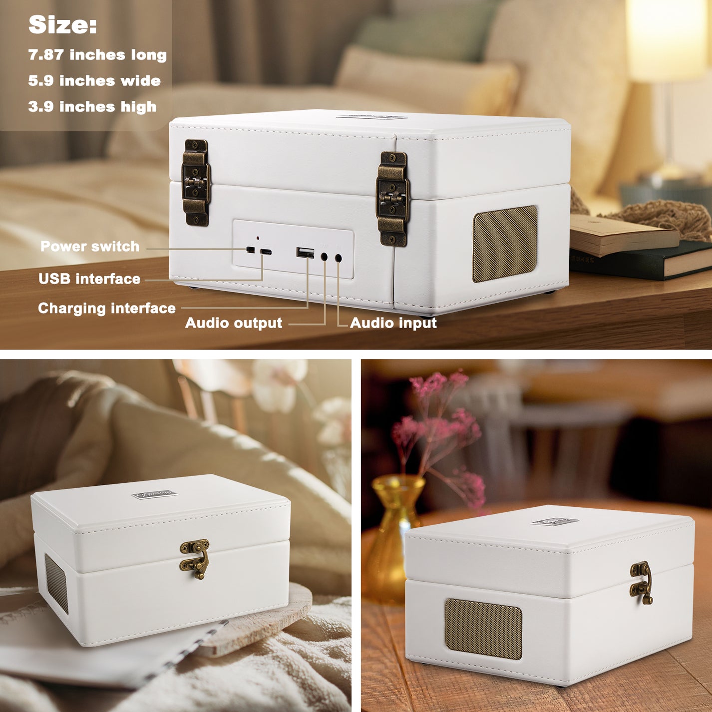 Yintiny Rechargeable Leather CD Player with Speakers; Bluetooth Transm